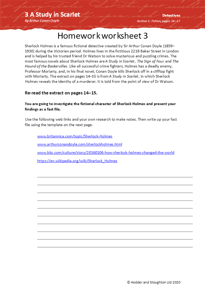 Homework worksheet: 3 A Study in Scarlet | Boost