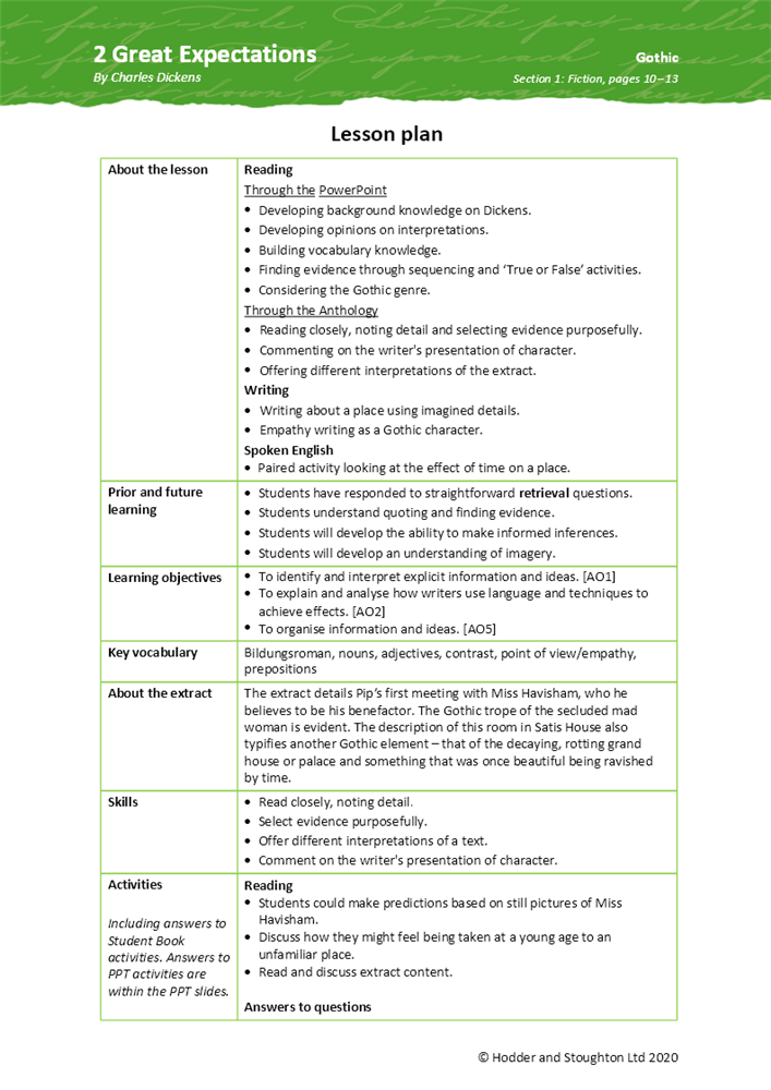 Lesson plan: 2 Great Expectations | Boost