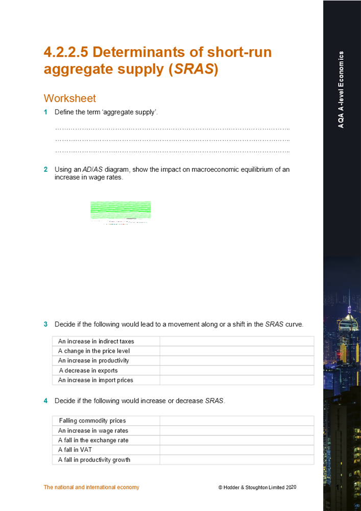 Worksheet: determinants of short-run aggregate supply | Boost