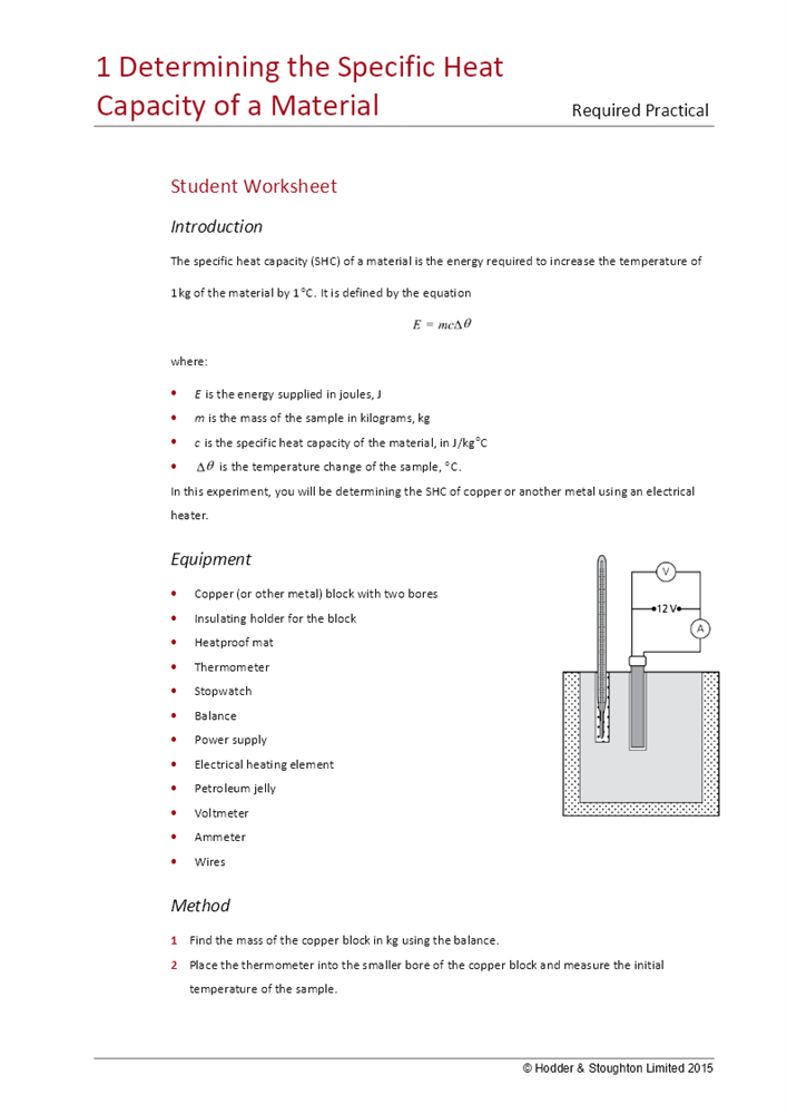 Practical: Determining the specific heat capacity of a material ...