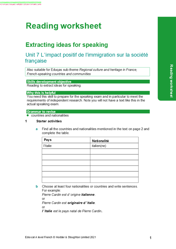 U7 Reading worksheet | Boost