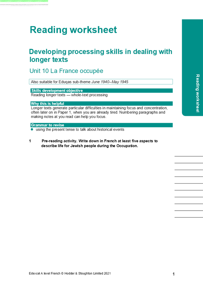 U10 Reading worksheet | Boost