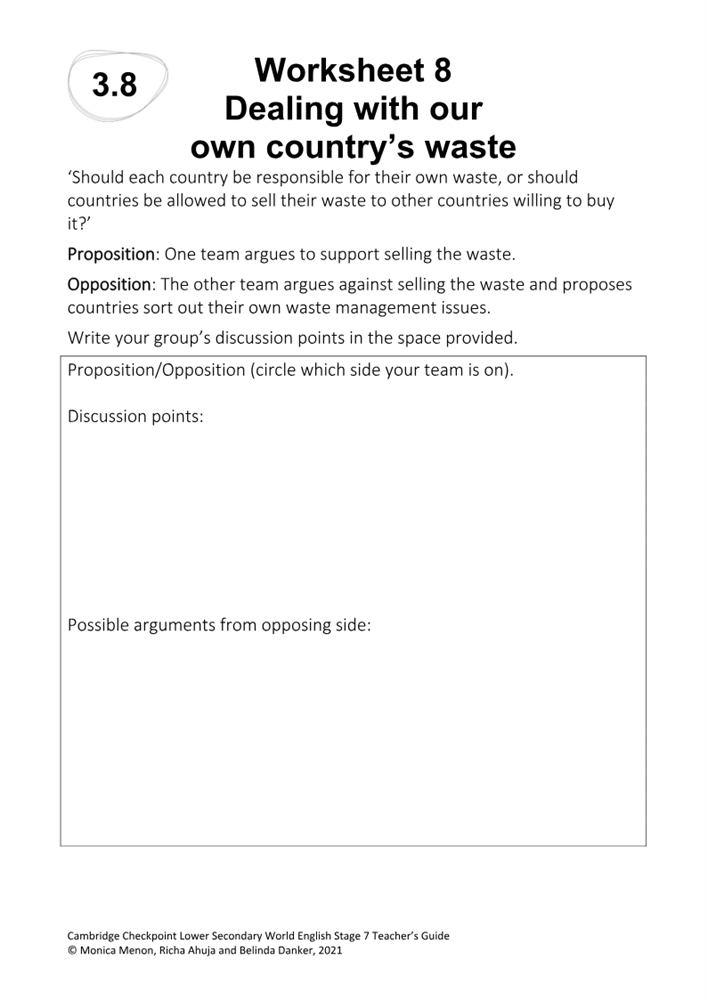 Worksheet 8 dealing with our own country's waste | Boost