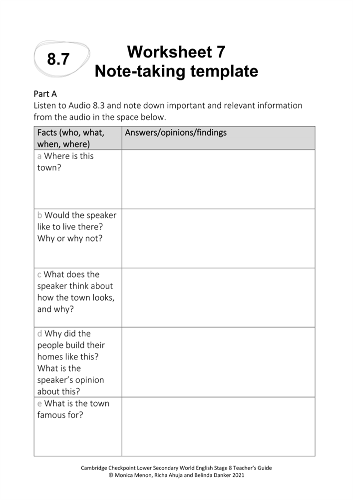 Worksheet 7: Note-taking template | Boost