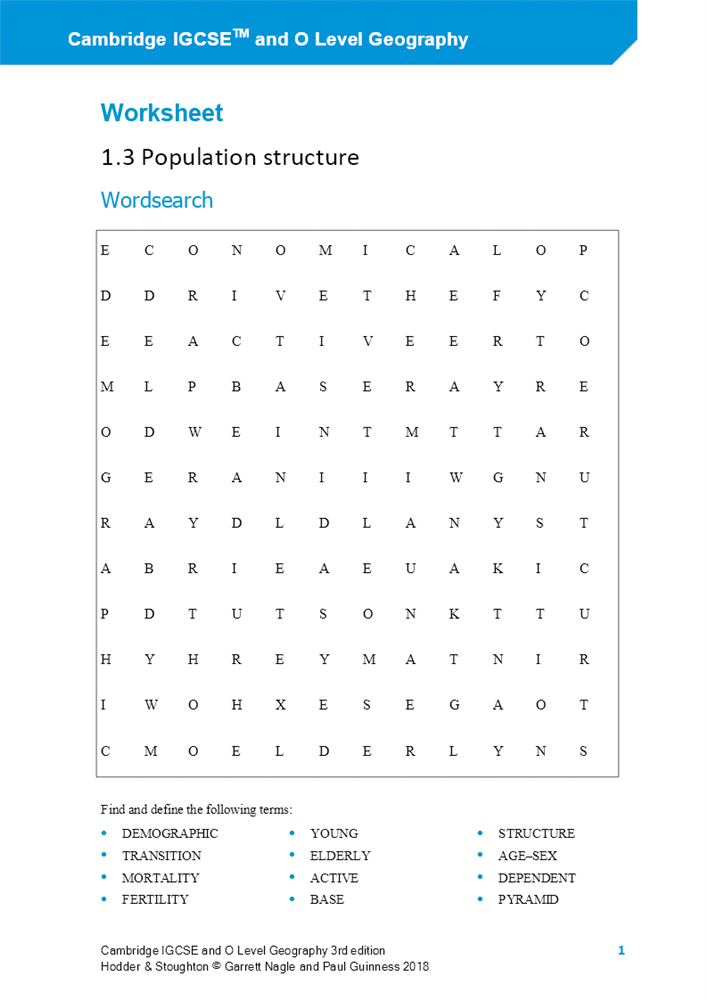 Population structure wordsearch worksheet | Boost