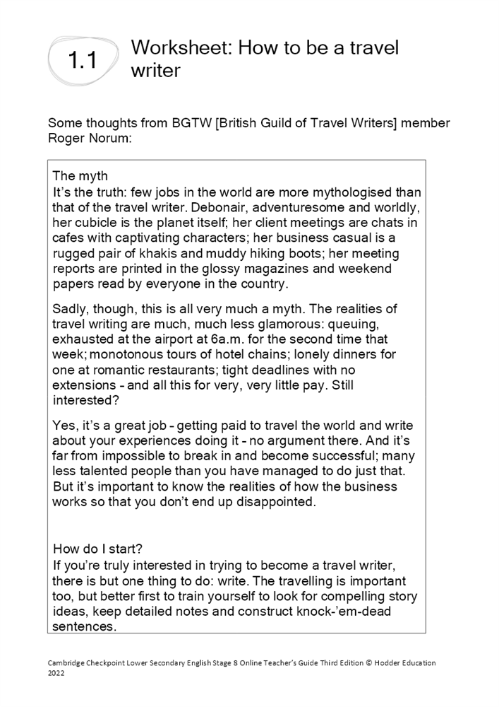 Worksheet 1.1: How to be a travel writer | Boost