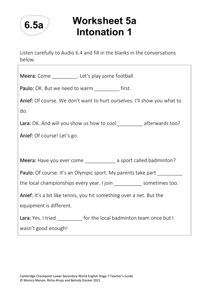 Worksheet 5a Intonation 1 Boost