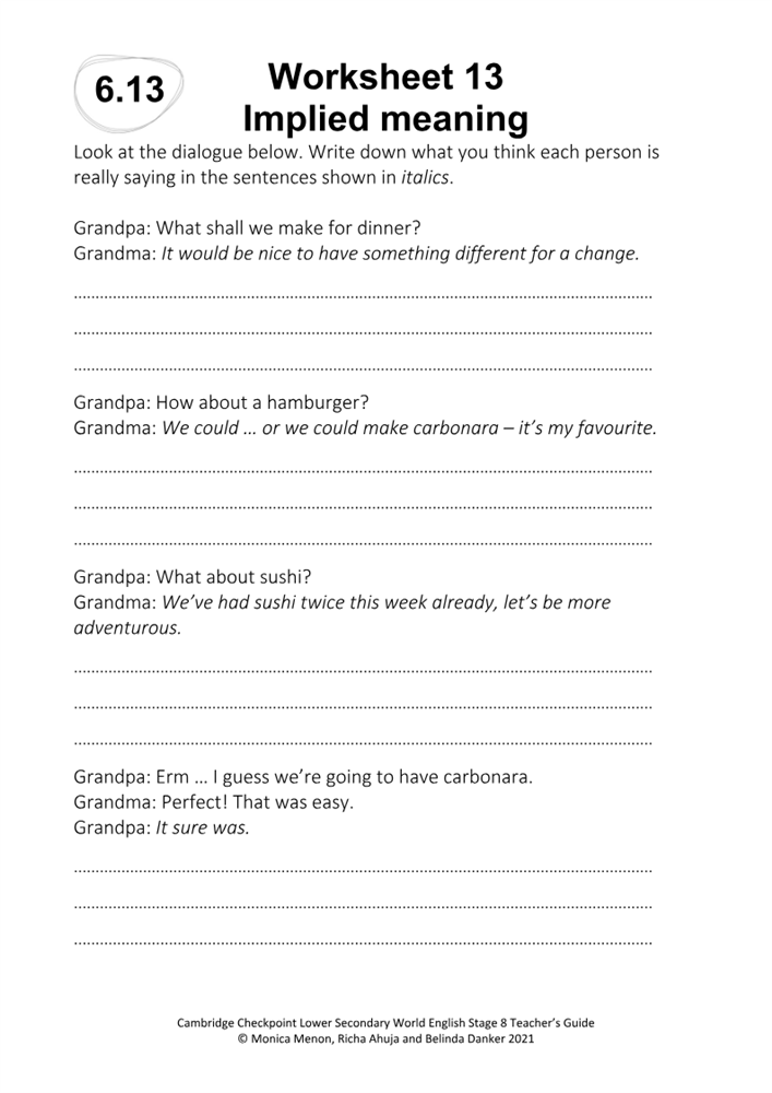 Worksheet 13: Implied meaning | Boost