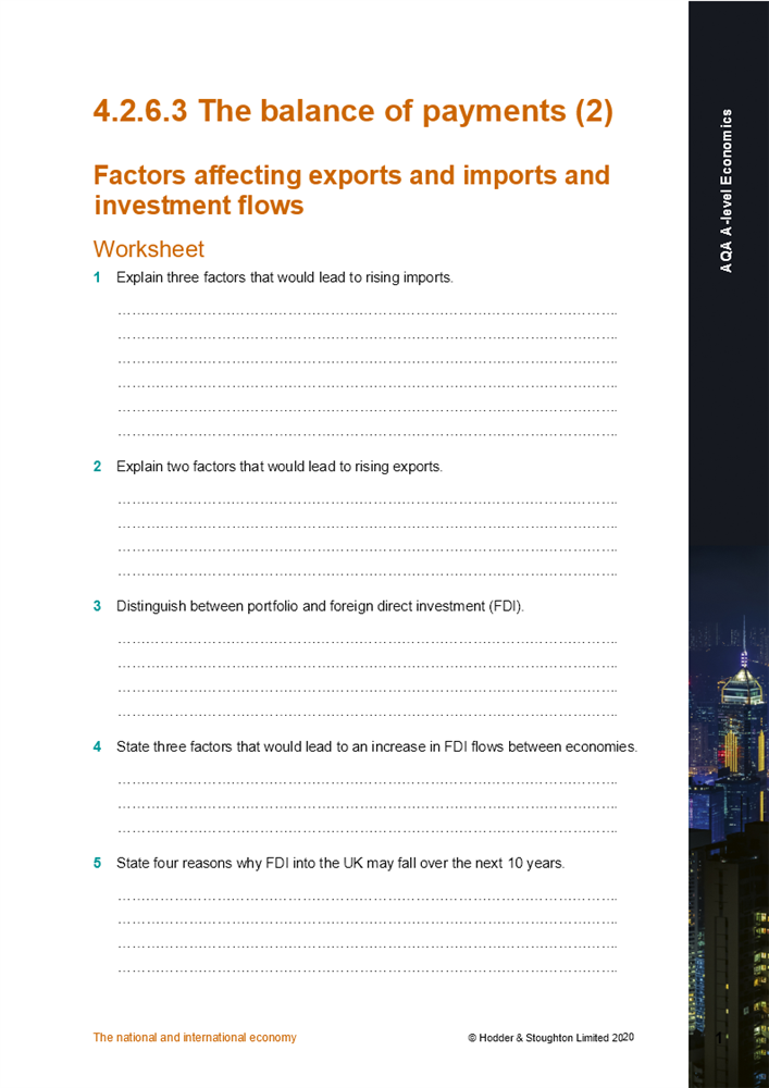 Worksheet: balance of payments (2) | Boost