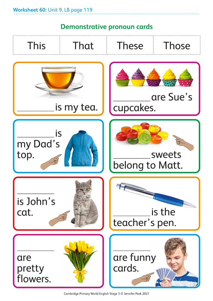 Worksheet 60: Demonstrative pronoun cards | Boost