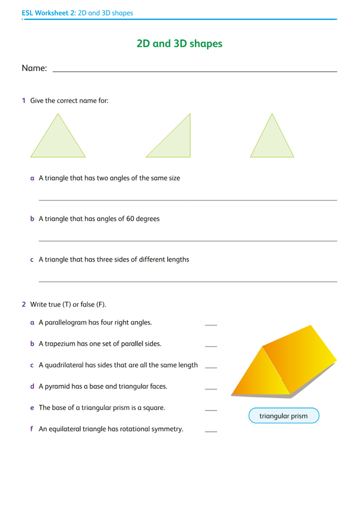 ESL Worksheet 2: 2D and 3D shapes | Boost