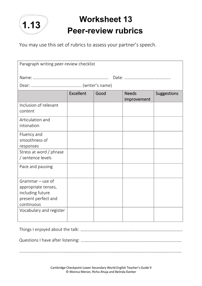 Worksheet 13: Peer-review rubrics | Boost