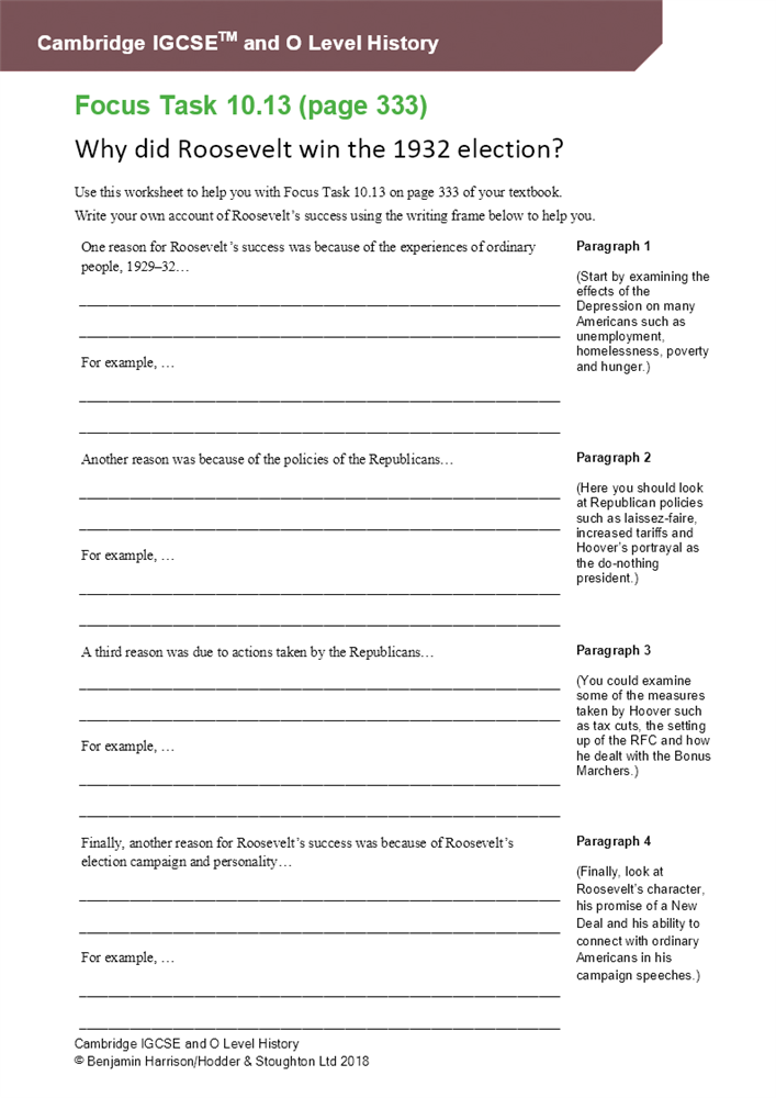 Worksheet: Focus Task 10.13: Why did Roosevelt win the 1932 election ...